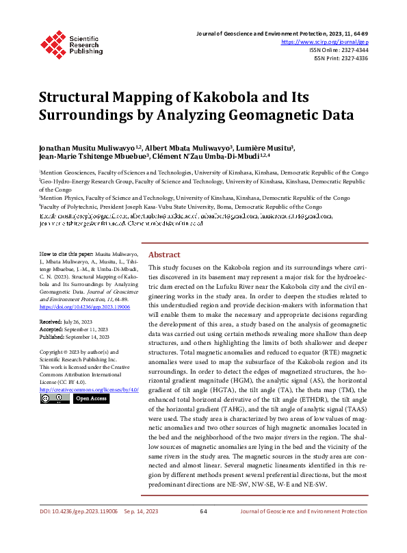 (PDF) Structural Mapping of Kakobola and Its Surroundings by Analyzing ... (PDF) Structural Mapping of Kakobola and Its Surroundings by Analyzing ...