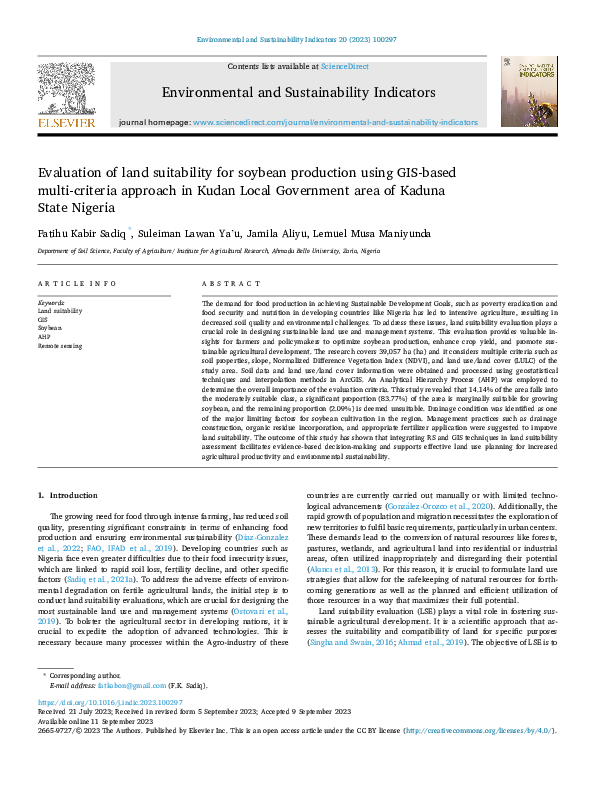 (PDF) Evaluation of land suitability for soybean production using GIS ...