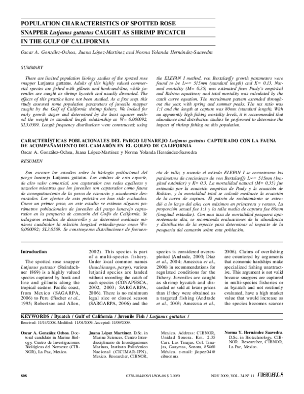 (PDF) Population characteristics of spotted rose snapper Lutjanus ...