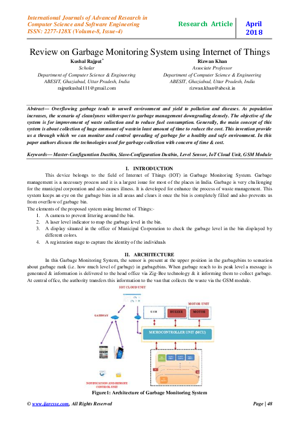 (PDF) Review on Garbage Monitoring System using Internet of Things (PDF) Review on Garbage Monitoring System using Internet of Things