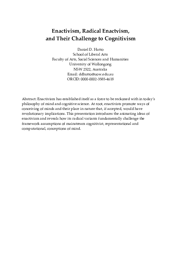 (PDF) Enactivism, Radical Enactvism, and Their Challenge to Cognitivism