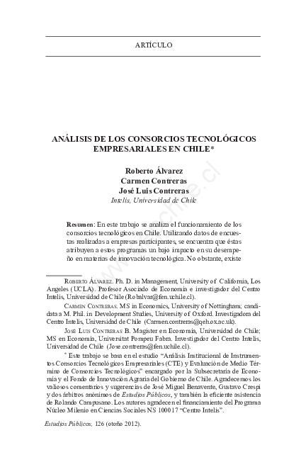 (PDF) Análisis de los consorcios tecnológicos empresariales en Chile
