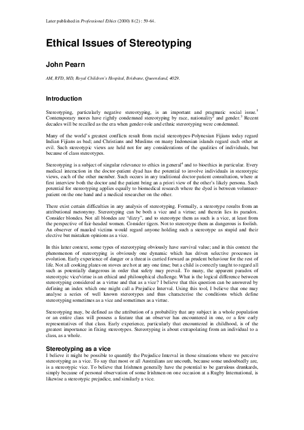 (PDF) Ethical Issues of Stereotyping