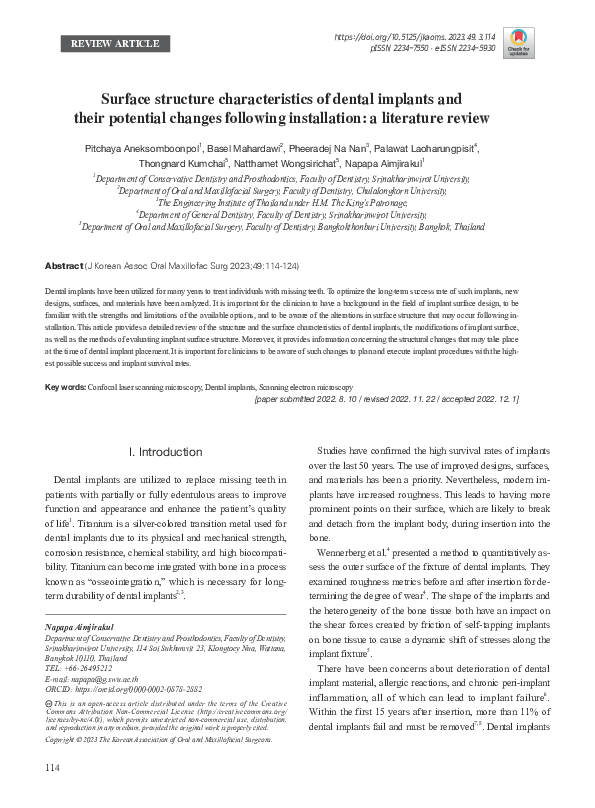(PDF) Surface structure characteristics of dental implants and their ...