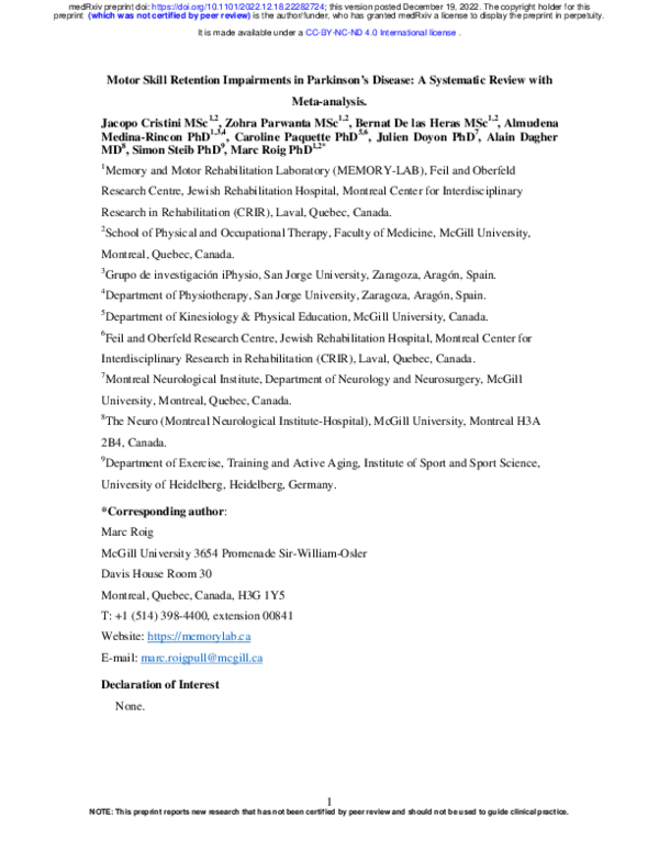 (PDF) Motor Skill Retention Impairments in Parkinson’s Disease: A ...