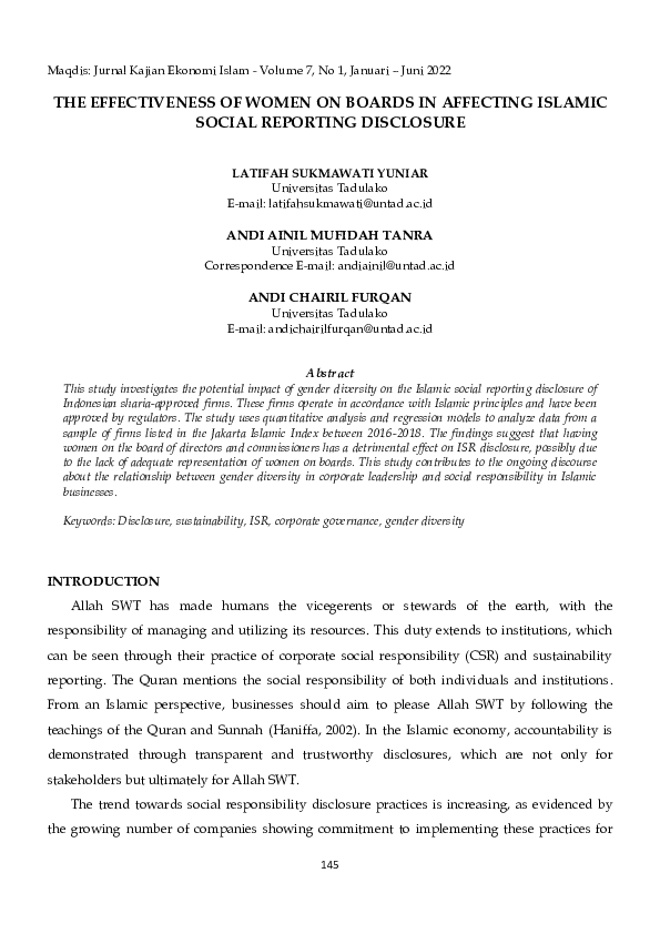 (PDF) The Effectiveness of Women on Boards in Affecting Islamic Social ...