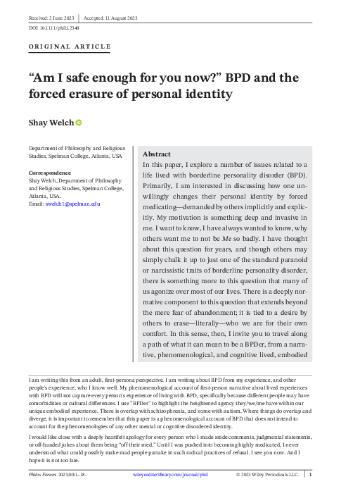 (PDF) "Am I safe enough for you now?" BPD and the forced erasure of ...