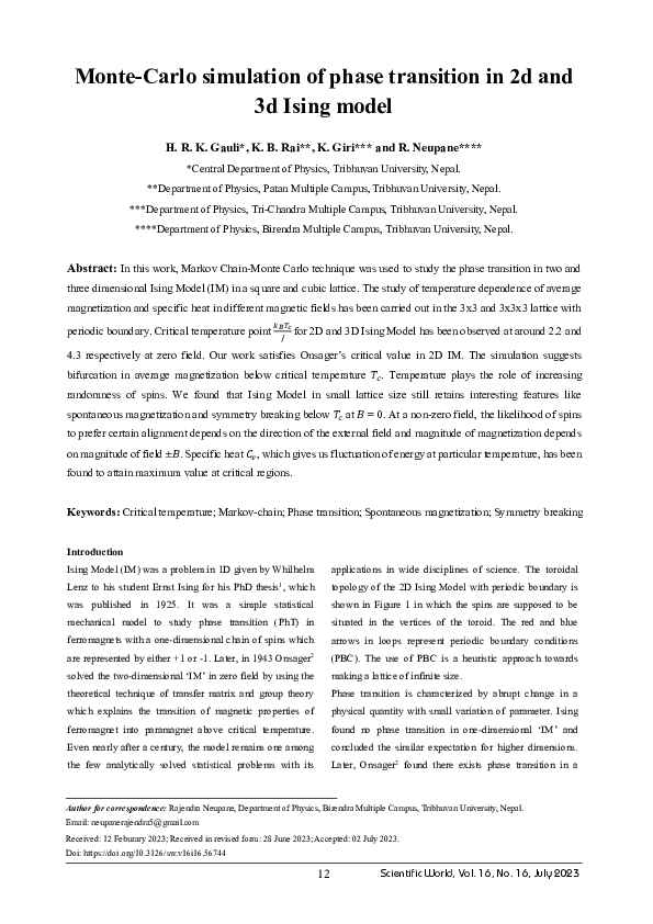 Pdf Monte Carlo Simulation Of Phase Transition In 2d And 3d Ising Model