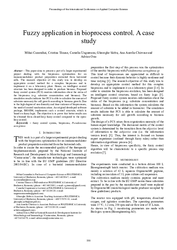 (PDF) Fuzzy application in bioprocess control. A case study