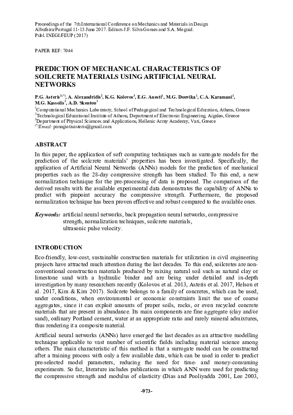 (PDF) Prediction of Mechanical Characteristics of Soilcrete Materials Using Artificial Neural ...