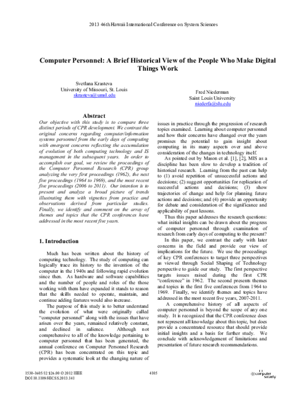 (PDF) Computer Personnel: A Brief Historical View of the People Who ...
