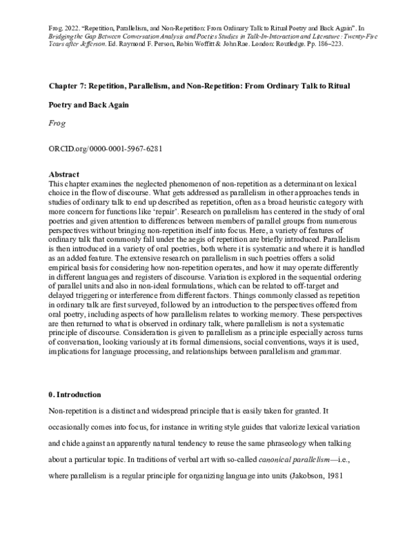 (PDF) Repetition, Parallelism, and Non-Repetition: From Ordinary Talk ...