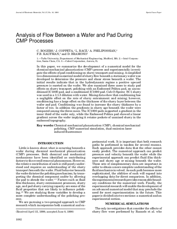 (PDF) Analysis of flow between a wafer and pad during CMP processes | S. Yusmia Dewi - Academia.edu