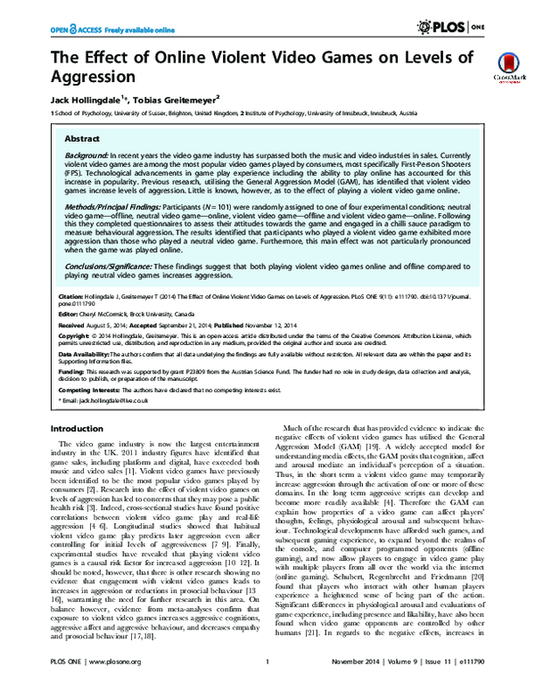 (PDF) The Effect of Online Violent Video Games on Levels of Aggression