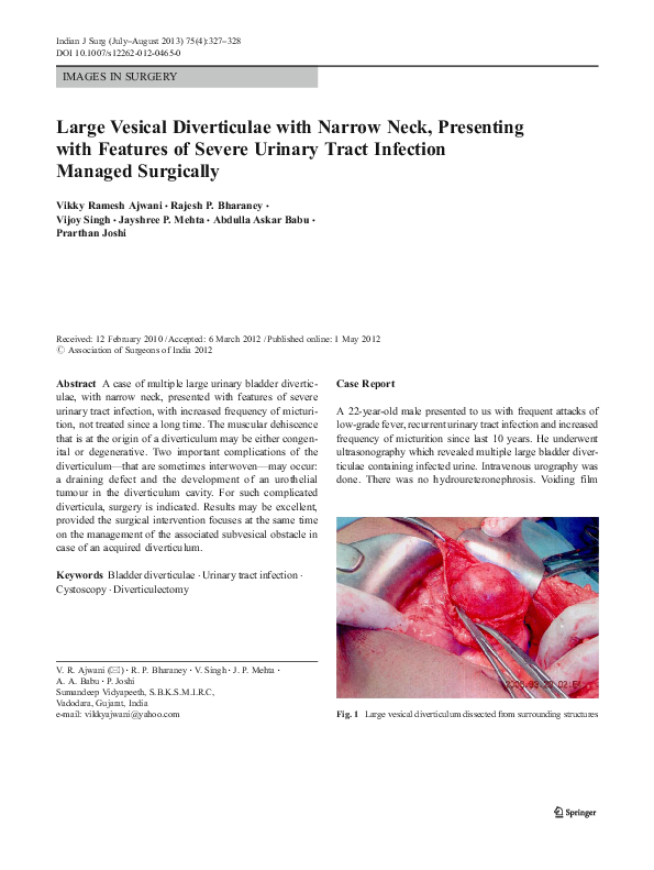 (PDF) Large Vesical Diverticulae with Narrow Neck, Presenting with ...