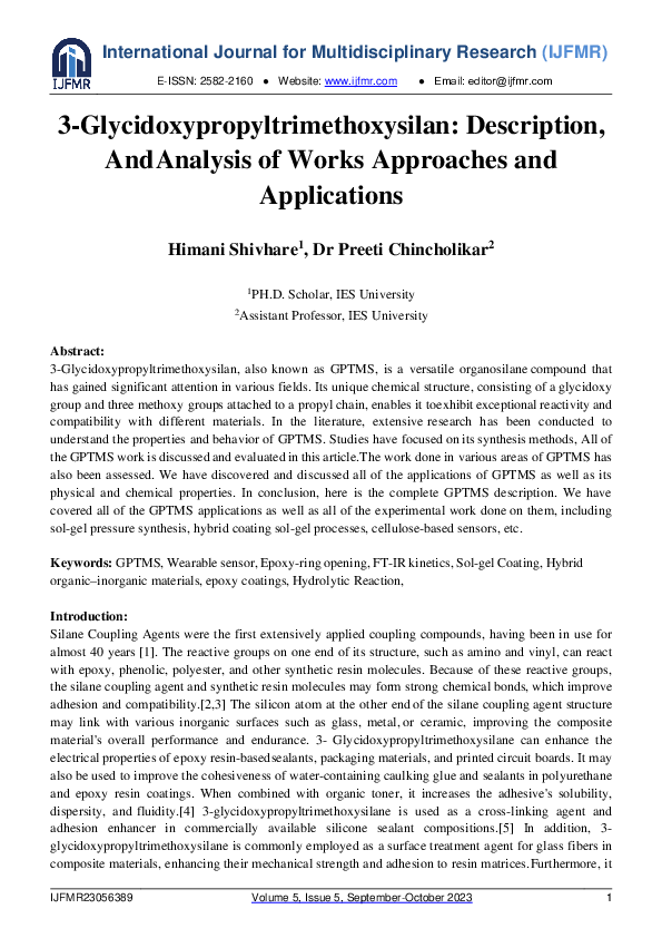 (PDF) 3-Glycidoxypropyltrimethoxysilan: Description, And Analysis of ...