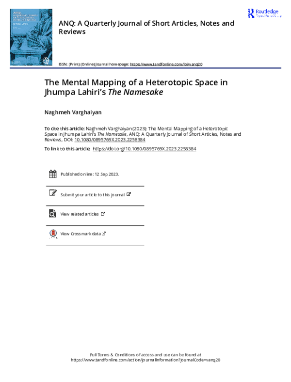(PDF) The Mental Mapping of a Heterotopic Space in Jhumpa Lahiri’s The ...
