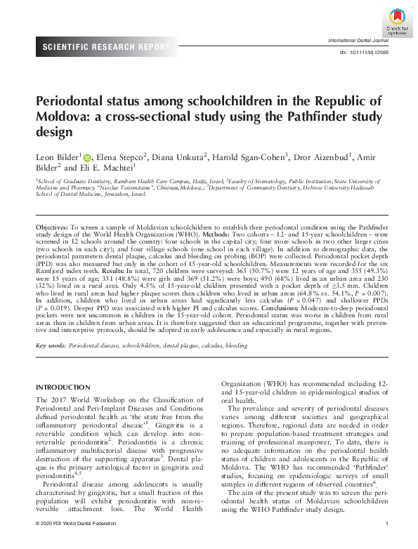 (PDF) Periodontal status among schoolchildren in the Republic of Moldova: a cross‐sectional ...