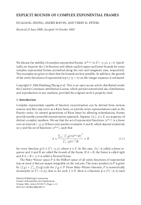 (PDF) Explicit bounds of complex exponential frames