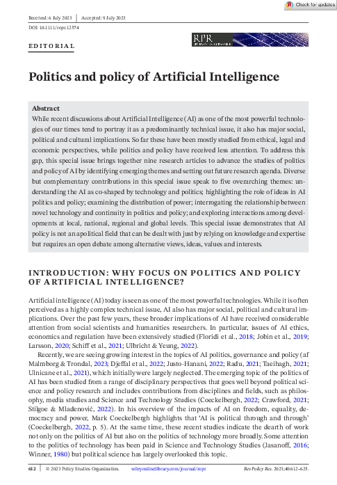 (PDF) Politics and Policy of Artificial Intelligence