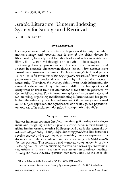 (PDF) Arabic literature: Uniterm indexing system for storage and retrieval