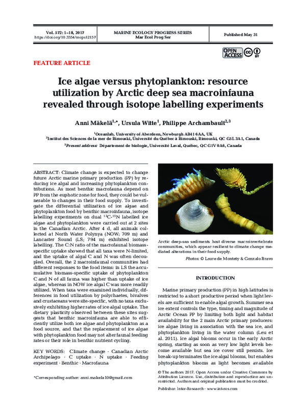 (PDF) Ice algae versus phytoplankton: resource utilization by Arctic ...