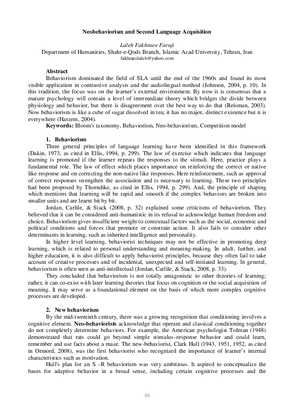 (PDF) Brain Journal - Neobehaviorism And Second Language Acquisition