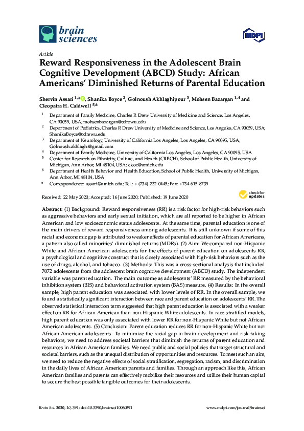 (PDF) Reward Responsiveness in the Adolescent Brain Cognitive ...