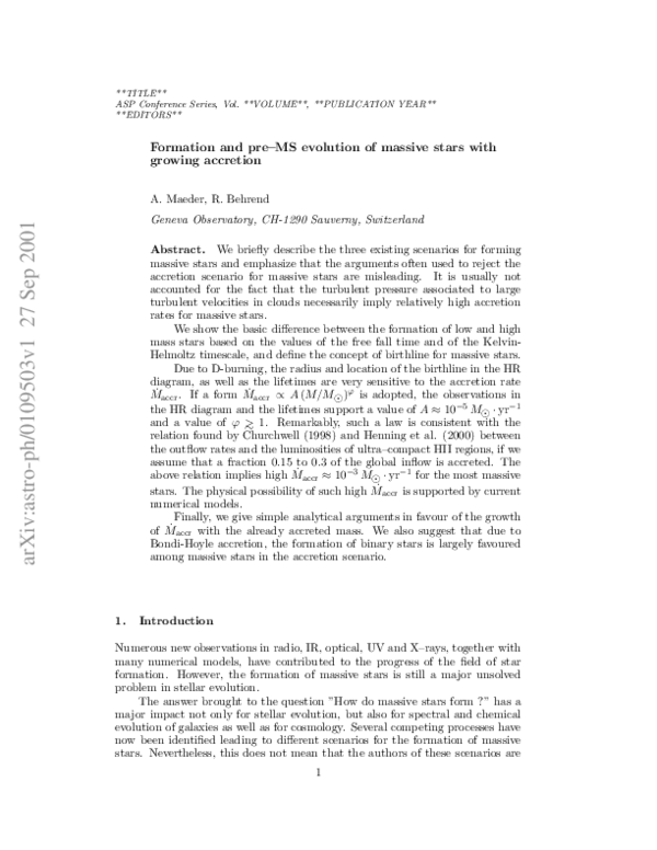 (PDF) Formation and pre-MS evolution of massive stars with growing ...