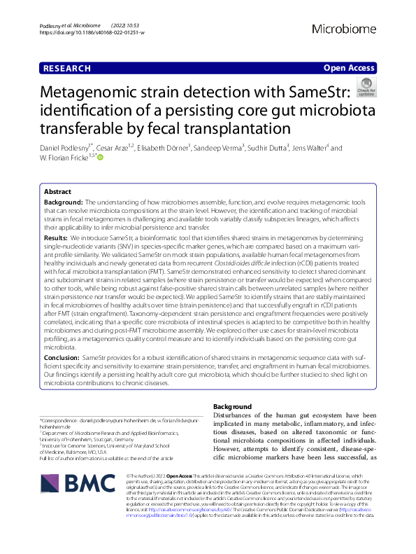 (PDF) Metagenomic strain detection with SameStr: identification of a persisting core gut ...