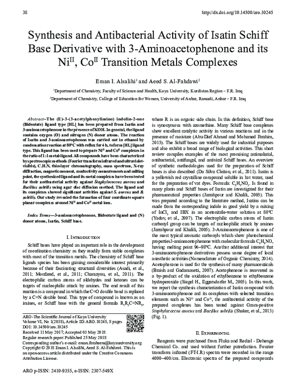 (PDF) Synthesis and Antibacterial Activity of Isatin Schiff Base Derivative with 3 ...