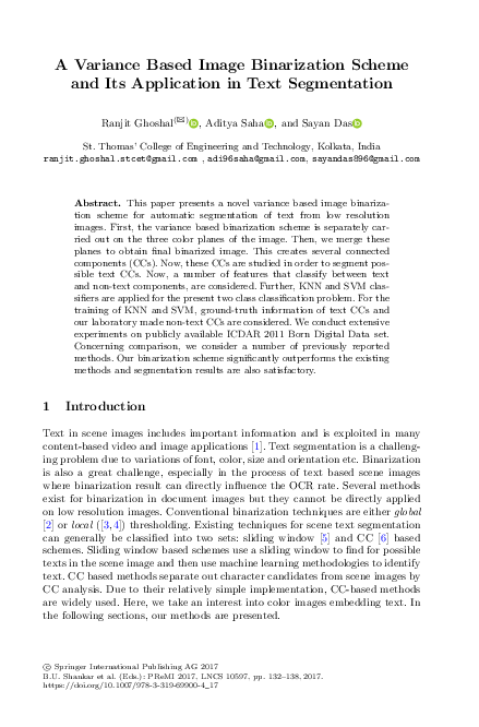 Pdf A Variance Based Image Binarization Scheme And Its Application In Text Segmentation