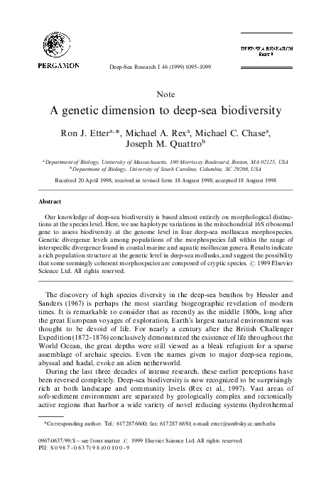 (PDF) A genetic dimension to deep-sea biodiversity