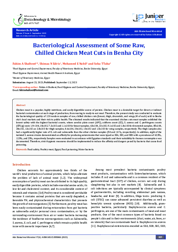 (PDF) Bacteriological Assessment of Some Raw, Chilled Chicken Meat Cuts ...