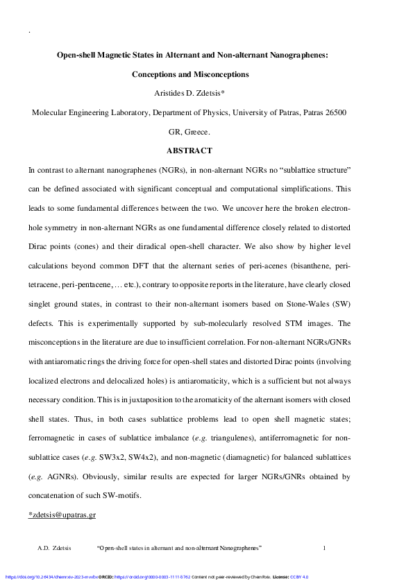 (PDF) Open-shell Magnetic States in Alternant and Non-alternant ...