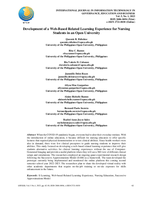(PDF) Development of a Web-Based Related Learning Experience for ...