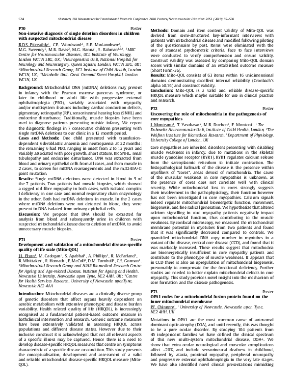 (PDF) P71 Development and validation of a mitochondrial disease-specific quality of life scale ...