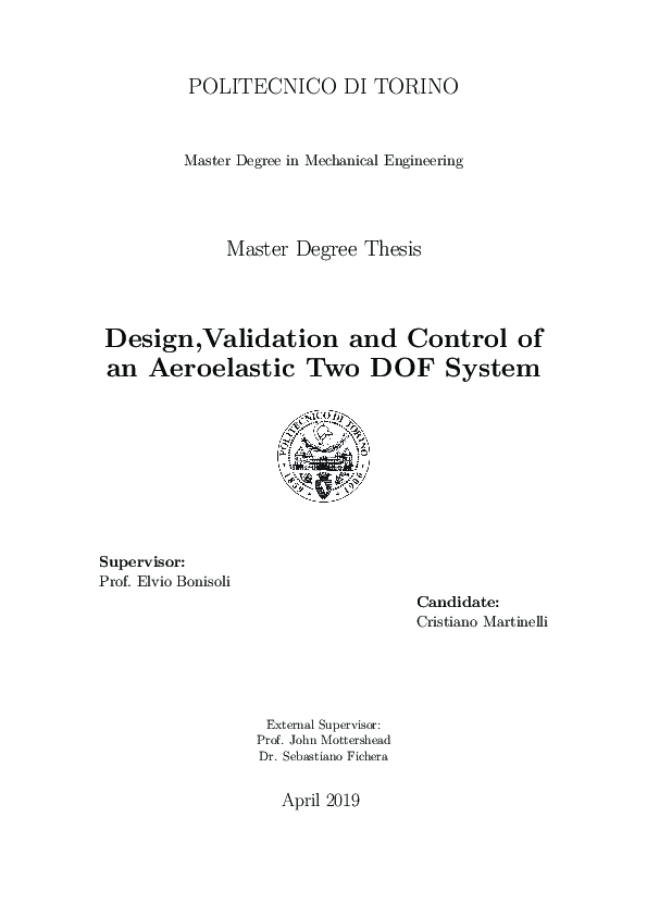 Pdf Design Validation And Control Of An Aeroelastic Two Dof System