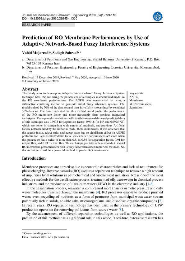 (PDF) Prediction of RO Membrane Performances by Use of Adaptive Network ...