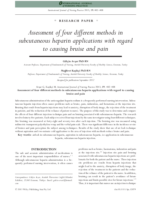 (PDF) Assessment of four different methods in subcutaneous heparin applications with regard to ...