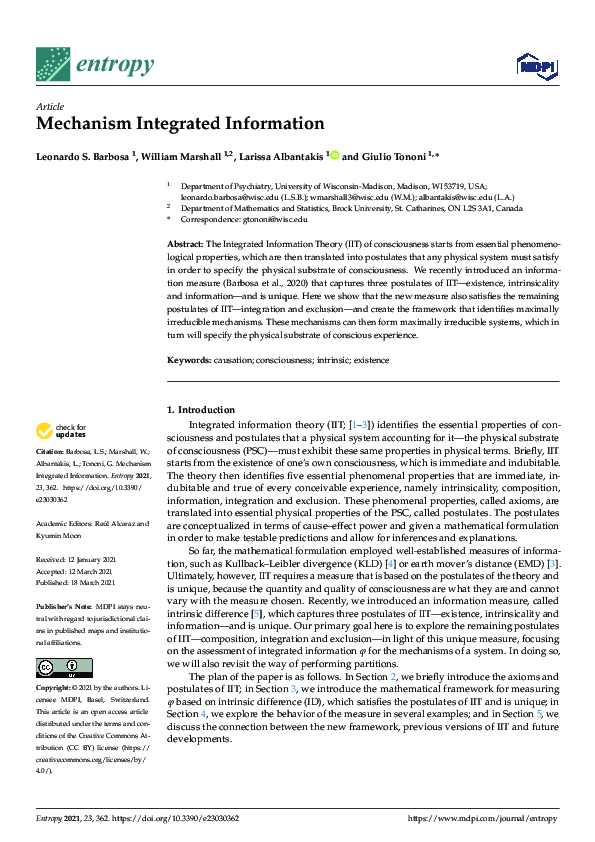 (PDF) Mechanism Integrated Information