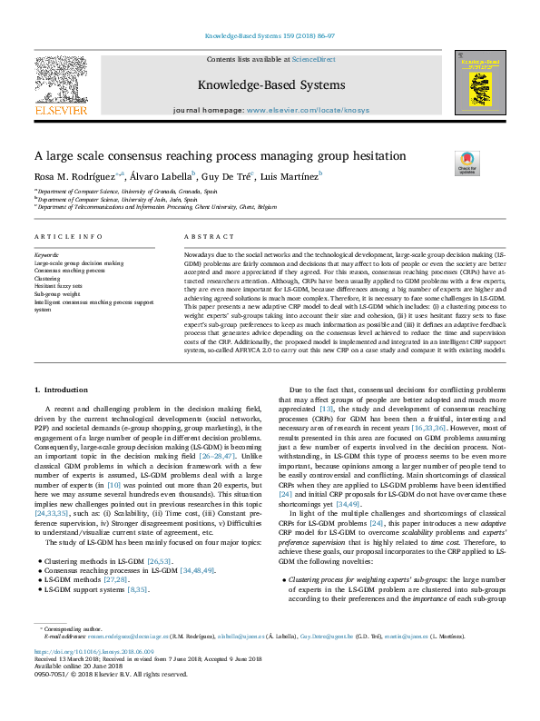 (PDF) A large scale consensus reaching process managing group hesitation