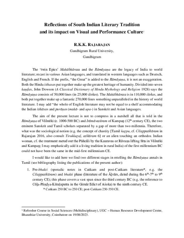 (PDF) Reflections of South Indian Literary Tradition and its impact on ...