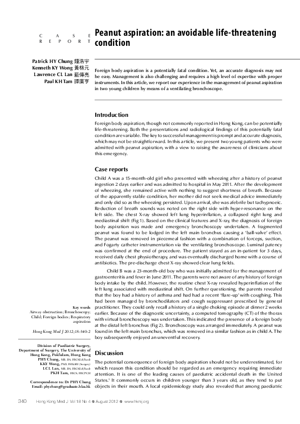 (PDF) Peanut aspiration: an avoidable life-threatening condition