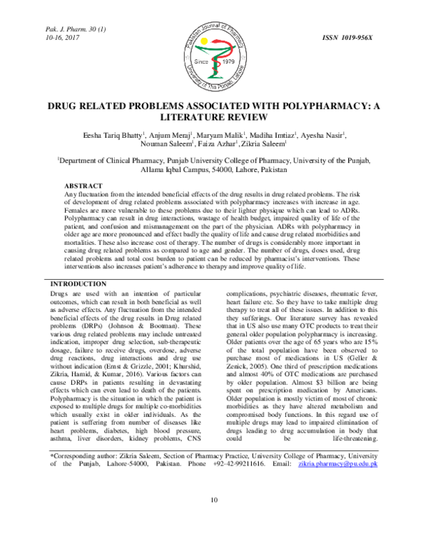 (PDF) Drug Related Problems Associated with Polypharmacy: A Literature ...