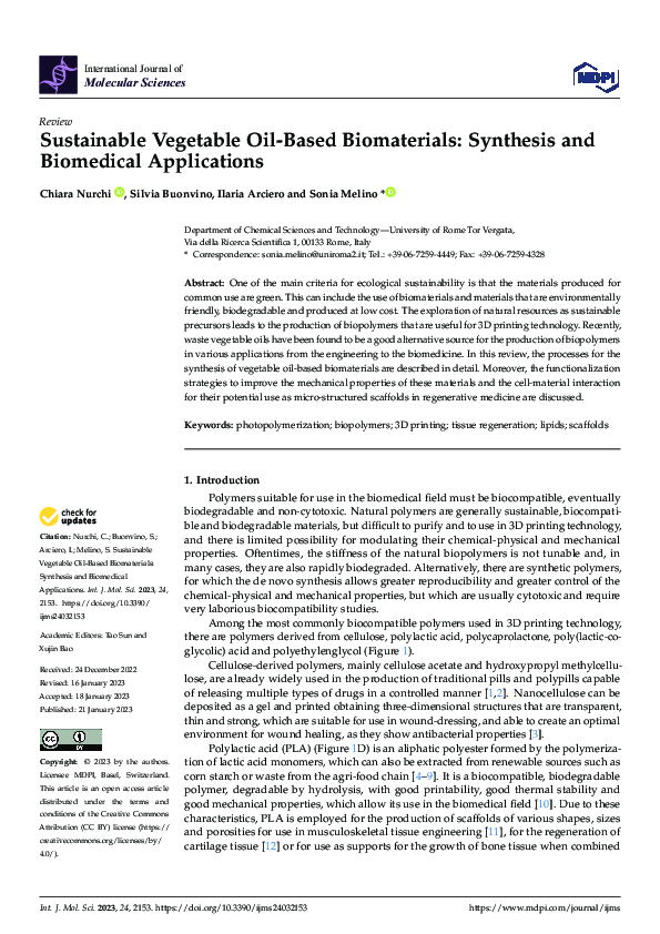 (PDF) Sustainable Vegetable Oil-Based Biomaterials: Synthesis and ...