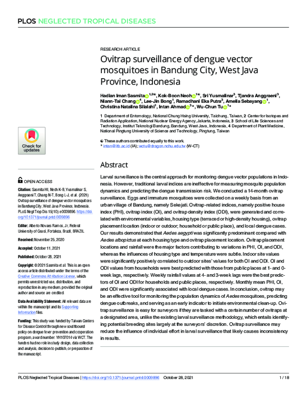 (PDF) Ovitrap surveillance of dengue vector mosquitoes in Bandung City ...