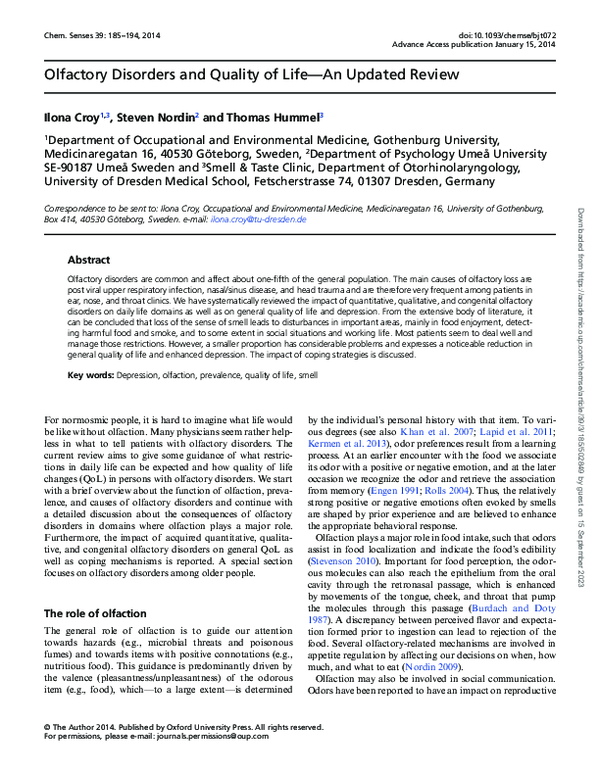 (PDF) Olfactory Disorders and Quality of Life--An Updated Review