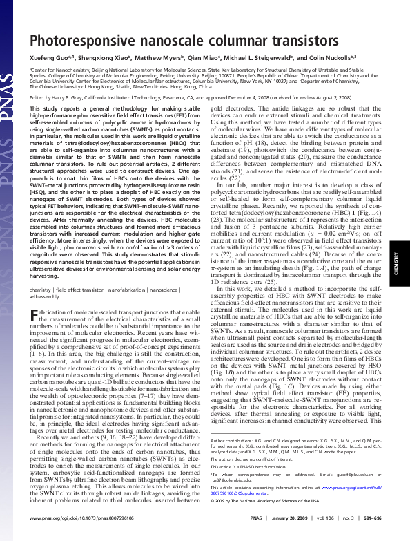 (PDF) Photoresponsive nanoscale columnar transistors | Qian Miao - Academia.edu