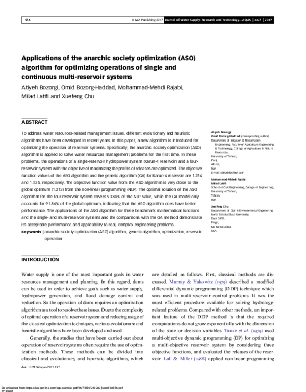 (PDF) Applications of the anarchic society optimization (ASO) algorithm for optimizing ...